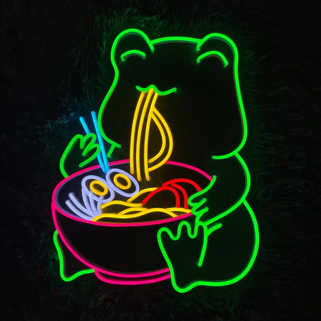Frog Eating Ramen Neon Sign, Frog Led Sign, Cute Frog Wall Led Lights ...