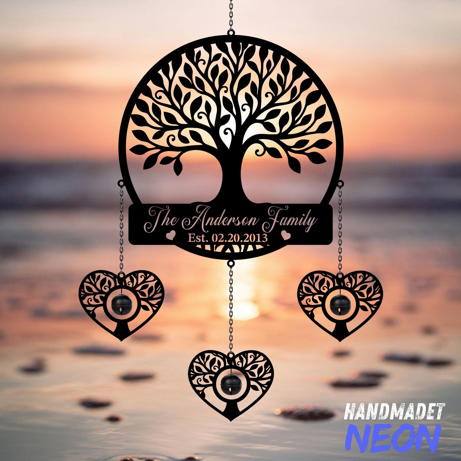 Personalized Family Tree Wind Chime Rattle, Custom Family Name Metal ...