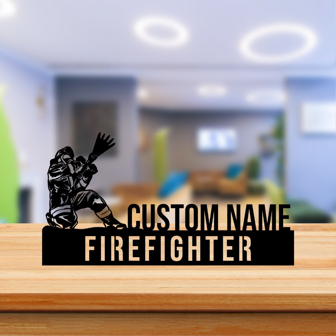 Custom Firefighter Metal Desk Name Plate, Fireman Metal Job Name Plate ...