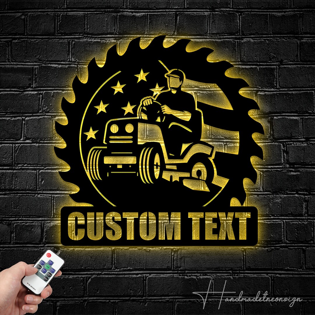 Personalized US Lawn Mower Metal Wall Art LED Light Custom Ride on ...