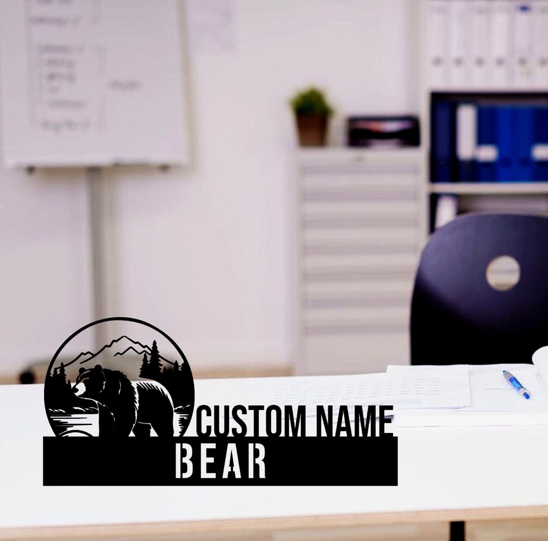 Custom Bear Desk Name Plate, Bear Animal Metal Nameplate for Desk, Desk ...