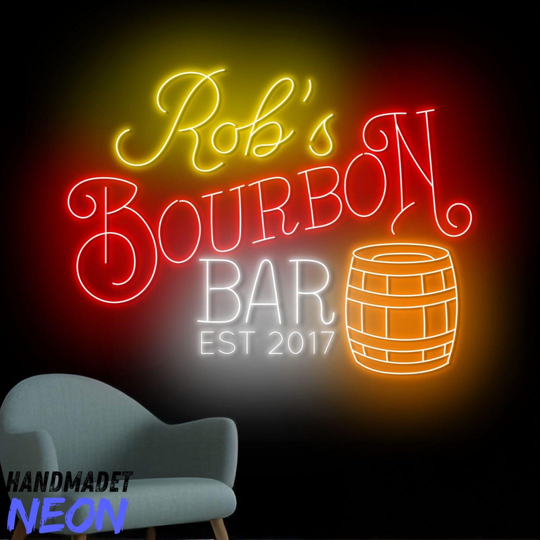 Bourbon Bar Neon Sign, Gin Bourbon Bar Led Sign, Whiskey Cocktail Led ...