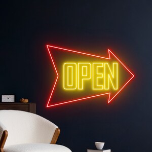 Custom Open Direction Arrow Left Neon Sign, Open Arrow Led Sign, Arrow ...
