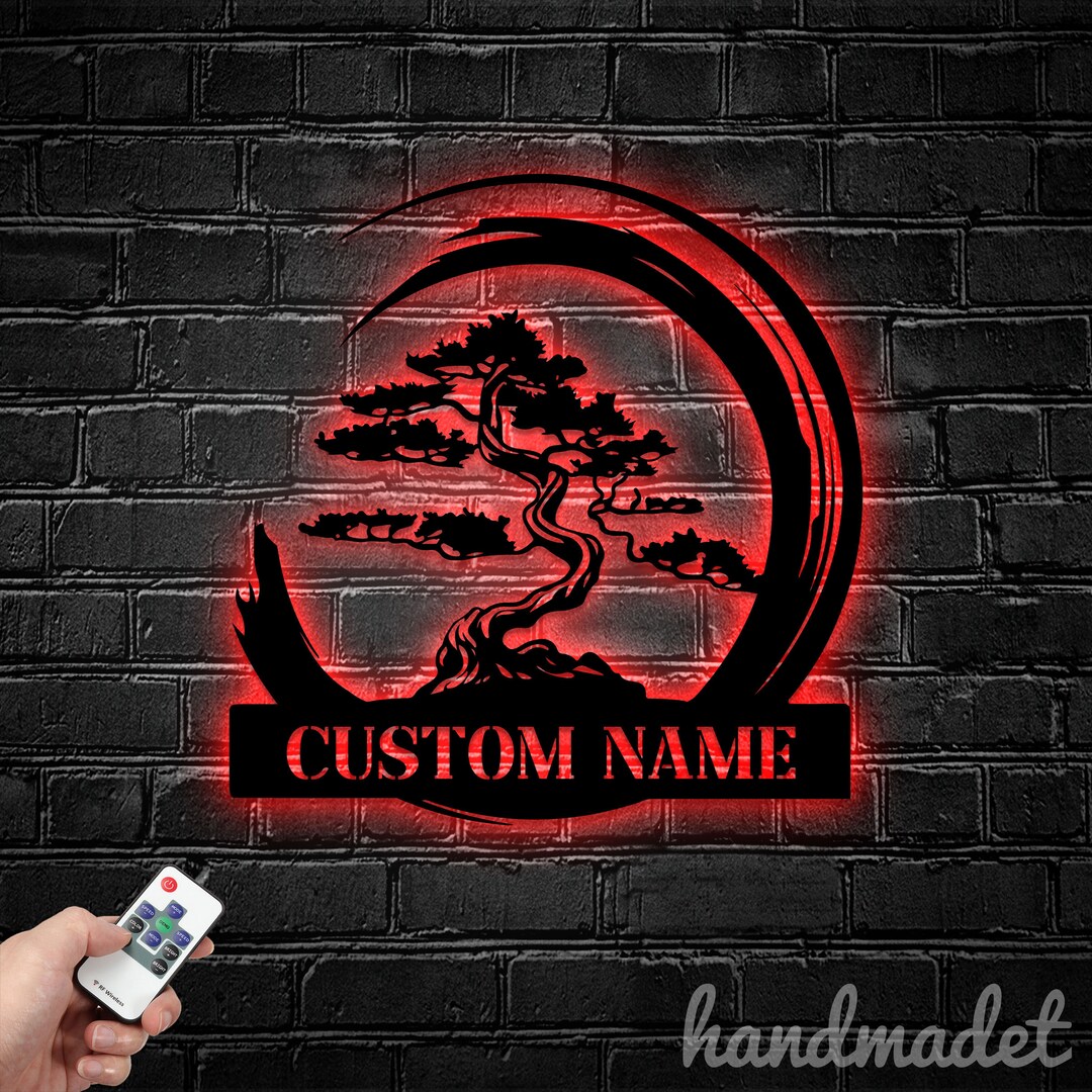 Personalized Bonsai Tree Metal Wall Sign, Bonsai Metal Wall Light ...