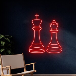 Pair of Chess Pieces King & Queen Neon Sign, Chess Led Sign, Chess ...