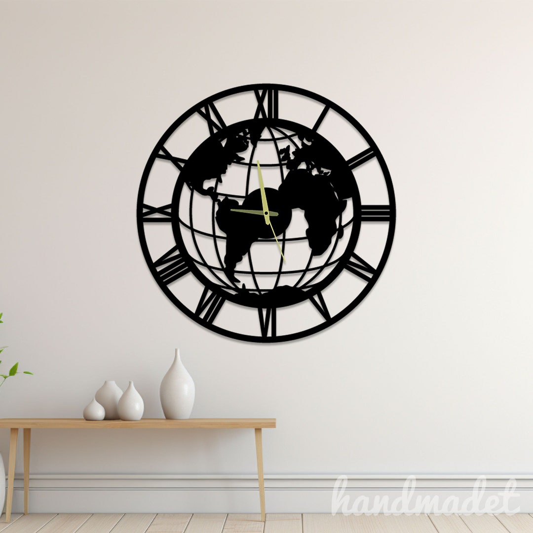 World Map Wall Clock Unique, Globe Round Wall Clock, World Map Oversize ...