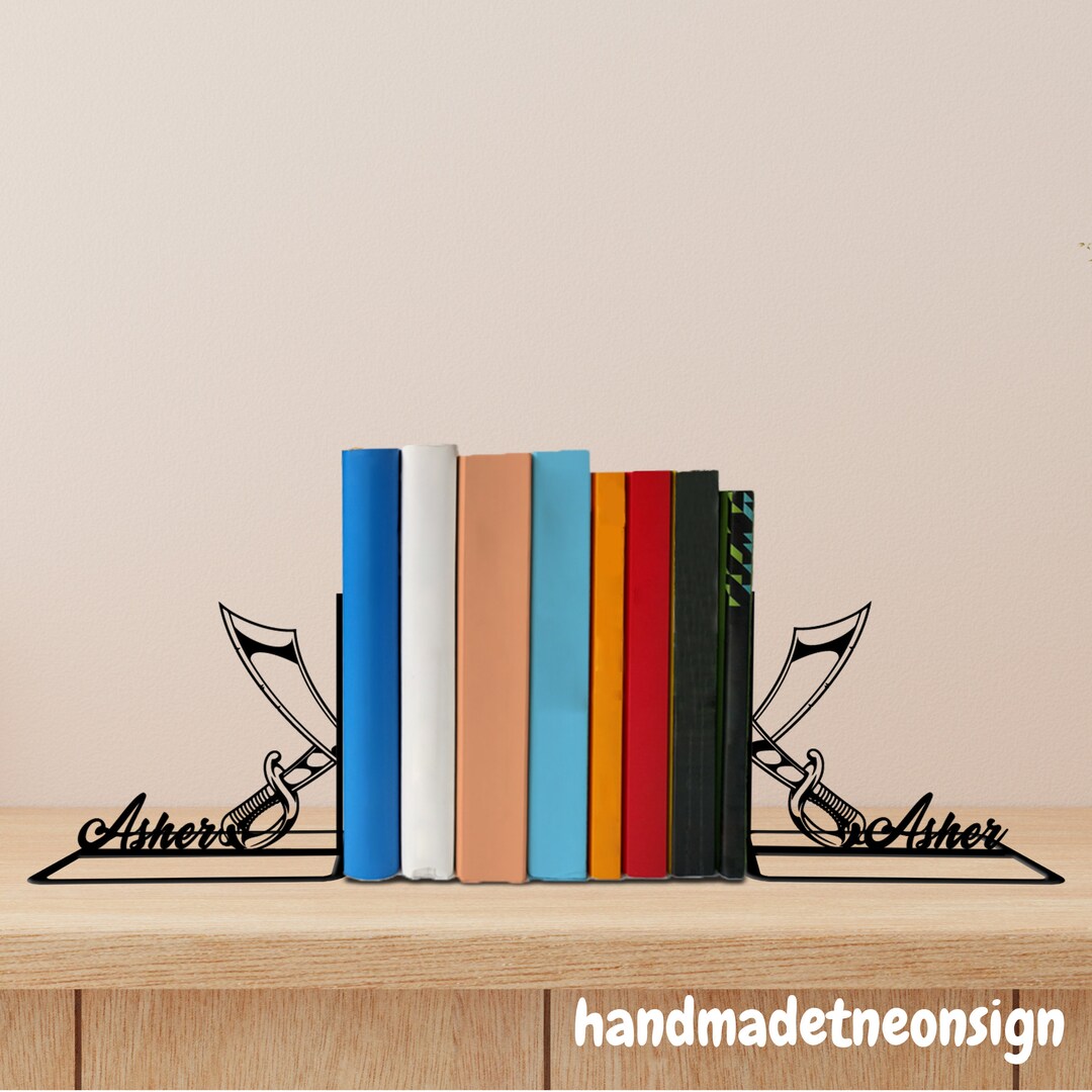 Custom Swords Metal Bookends Sword Name Bookend, Sword Table Sign ...