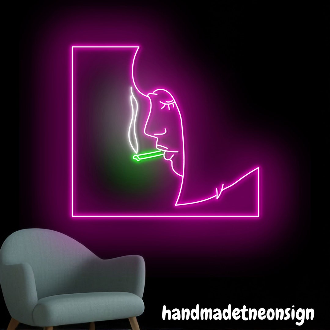 Girl Smoking Neon Wall Sign, Smoke Led Wall Light, Weed Led Wall Sign ...