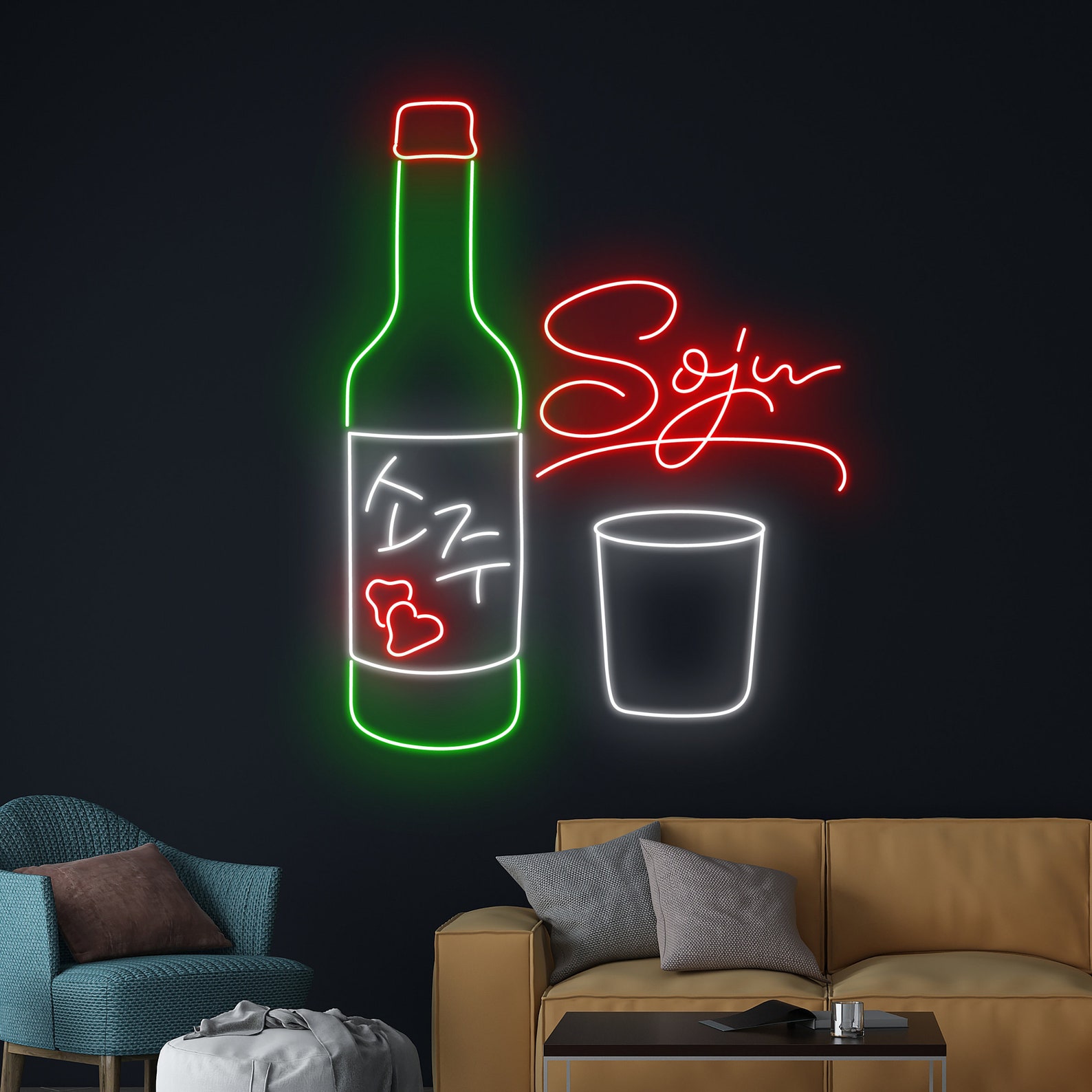 Soju Neon Sign, Soju Glass Shot Neon Light, Soju Bottle Led Light ...
