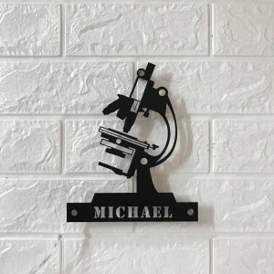 Custom Scientist Microscope Metal Wall Art LED Light - Personalized ...