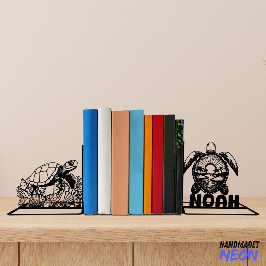 Custom Turtle Metal Bookends, Turtle Name Bookend, Turtle Table Sign ...