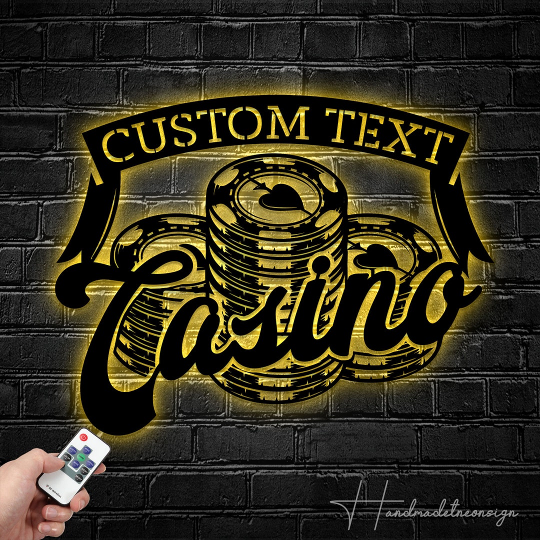 Casino Metal Wall Art LED Light, Playing Cards Metal Sign, Custom Name ...