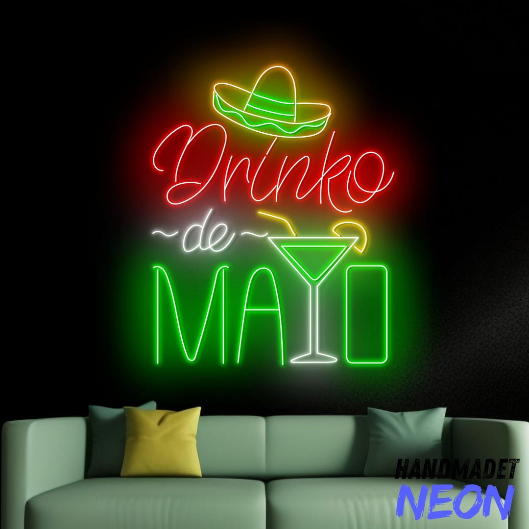 Cinco De Mayo Martini Neon Sign, Cocktail Sombrero Hat Led Sign, Fiesta ...