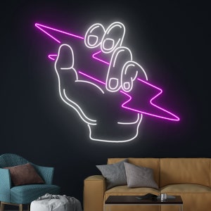Lightning Hand Neon Sign, Lightning Hand LED Light, Lighting Bolt Led ...