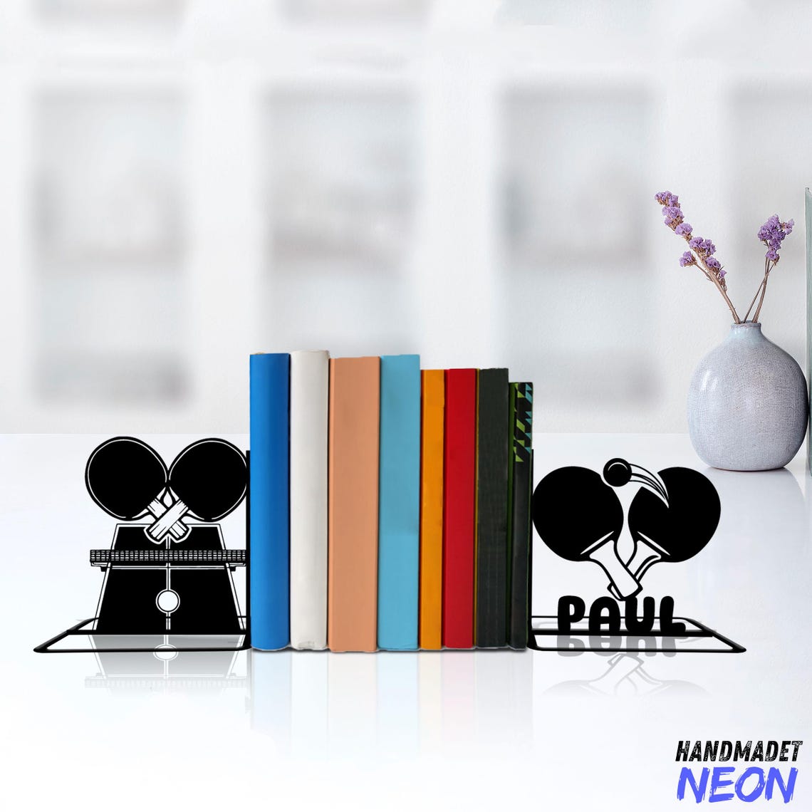 Custom Ping Pong Metal Bookends Table Tennis Racket Name Bookend, Sport ...