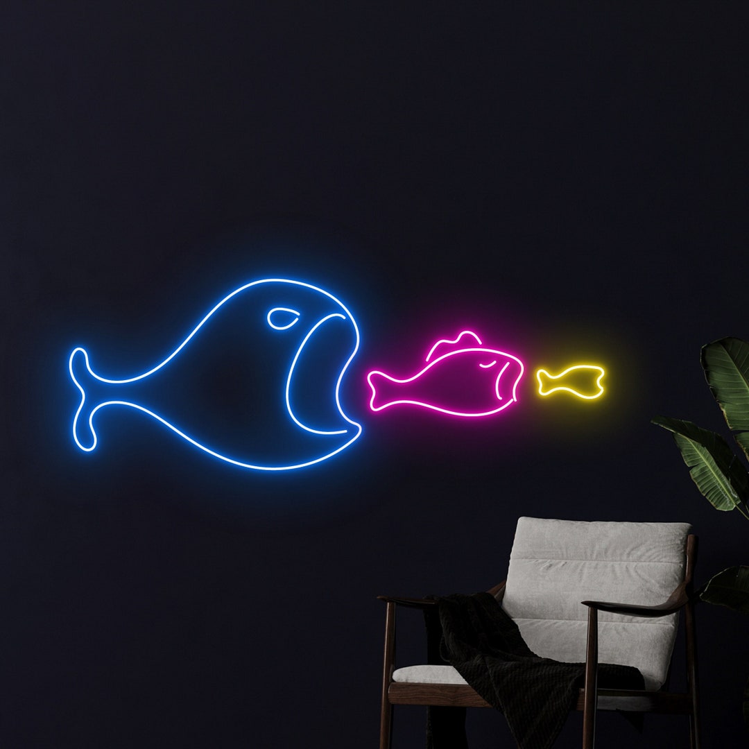 Big Fish Eat Small Fish Neon Light, Fish Led Sign, Fish Led Light, Fish ...