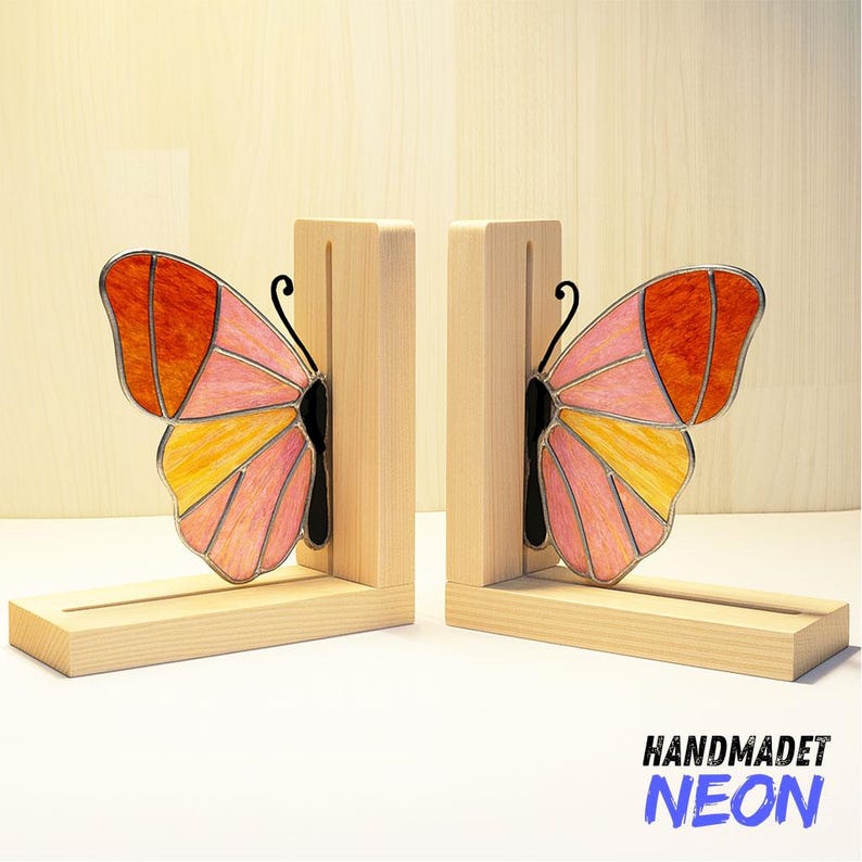 Butterfly Stained Glass Bookends, Handmade Glass Book Holder, Unique ...