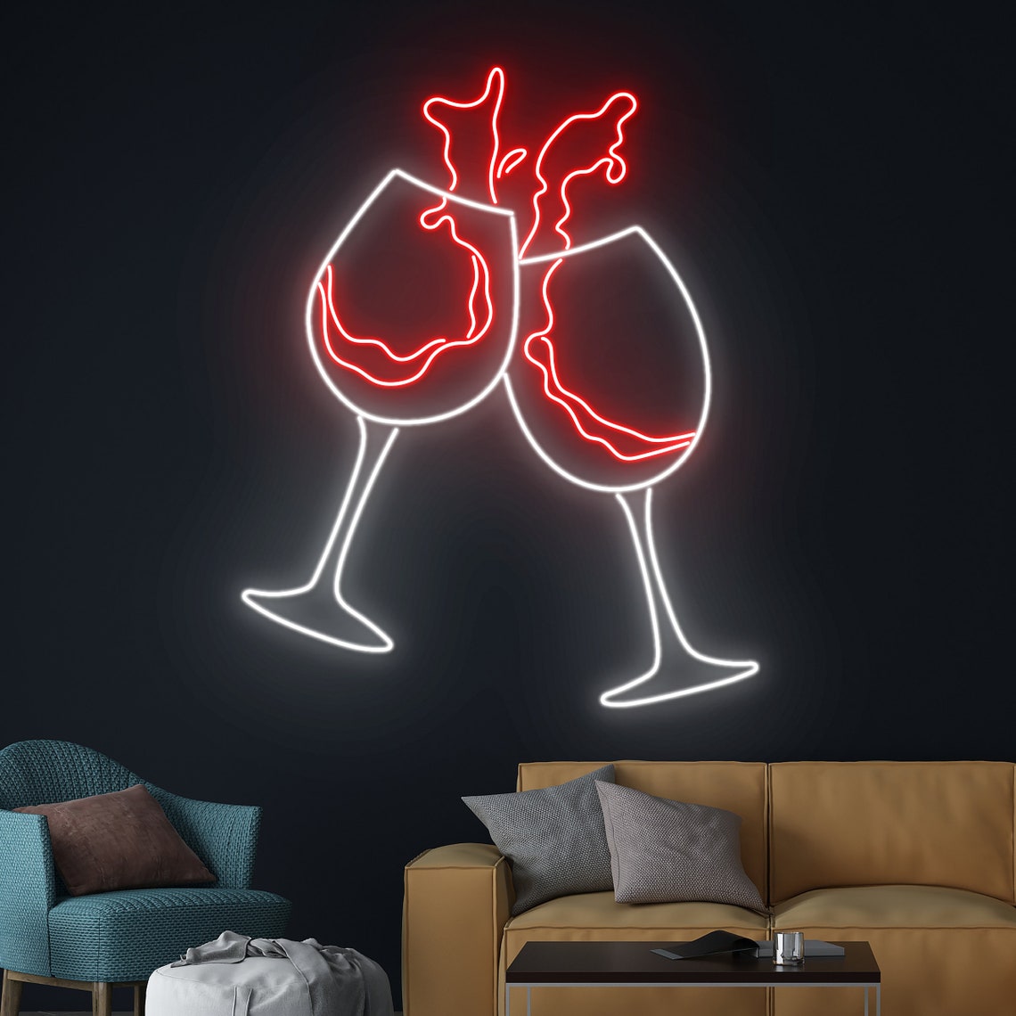 Wine Cheers Neon Light, Wine Neon Sign, Wine Glass Led Light, Drinking ...