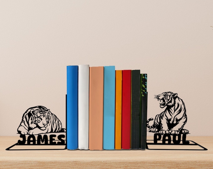 Gold Tiger Bookend Pair, Luxe Shelf Decor, Tiger Sculpture, Bookend Set ...