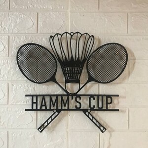 Custom Badminton Crossed Rackets and Shuttle Metal Wall Art LED Light ...