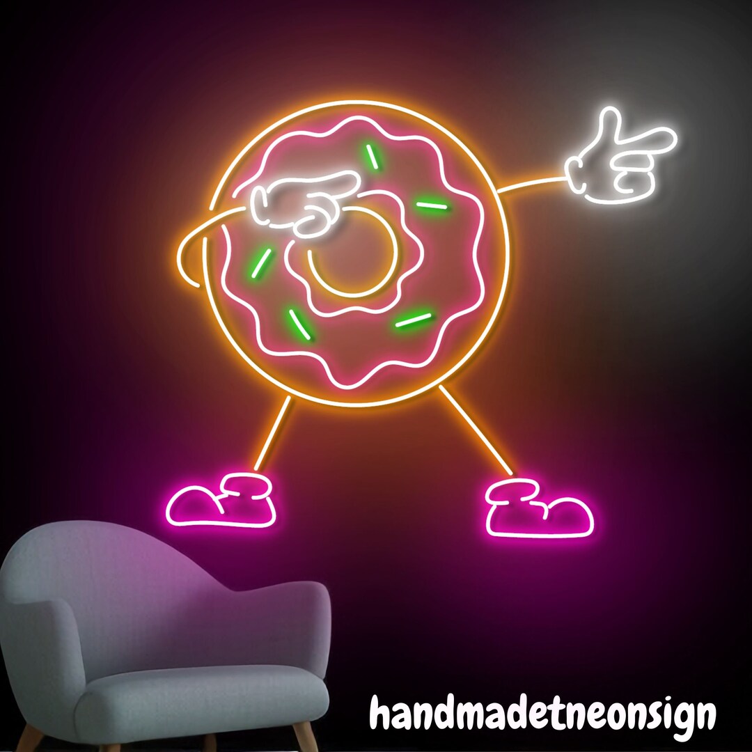 Donut Dabbing Neon Sign, Donut Led Sign, Funny Donut Neon Light, Donut ...