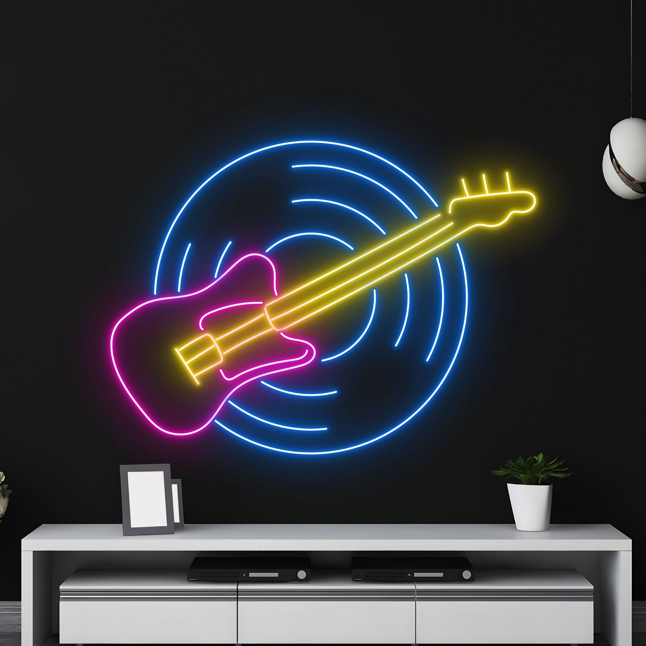 Record Disc Guitar Led Sign, Record Neon Light, Guitar Led Light, Disc ...