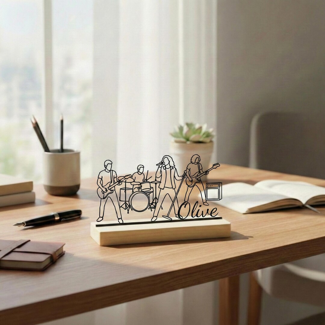 Custom Rock Band Metal Table Decor With Wooden Base, Personalized Name ...