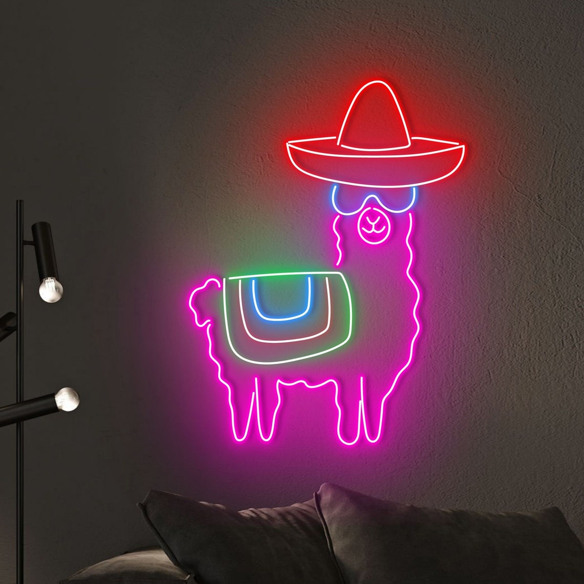 Llama Cinco De Mayo Neon Wall Sign, Alpaca Led Wall Sign, Animal Neon ...
