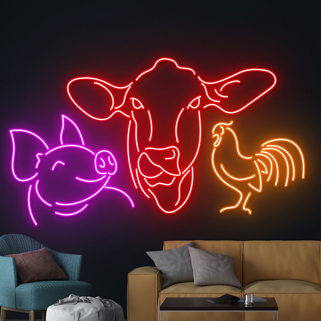 Cow Pig Chicken Led Sign, Farm Led Light, Pig Neon Light, Farmhouse ...