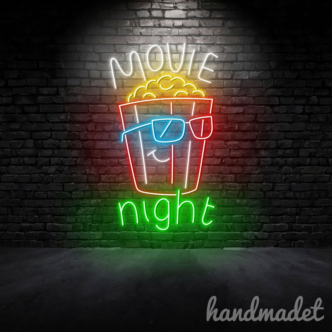 Movie Night Neon Wall Sign, Popcorn Led Wall Sign, Cinema Neon Wall ...