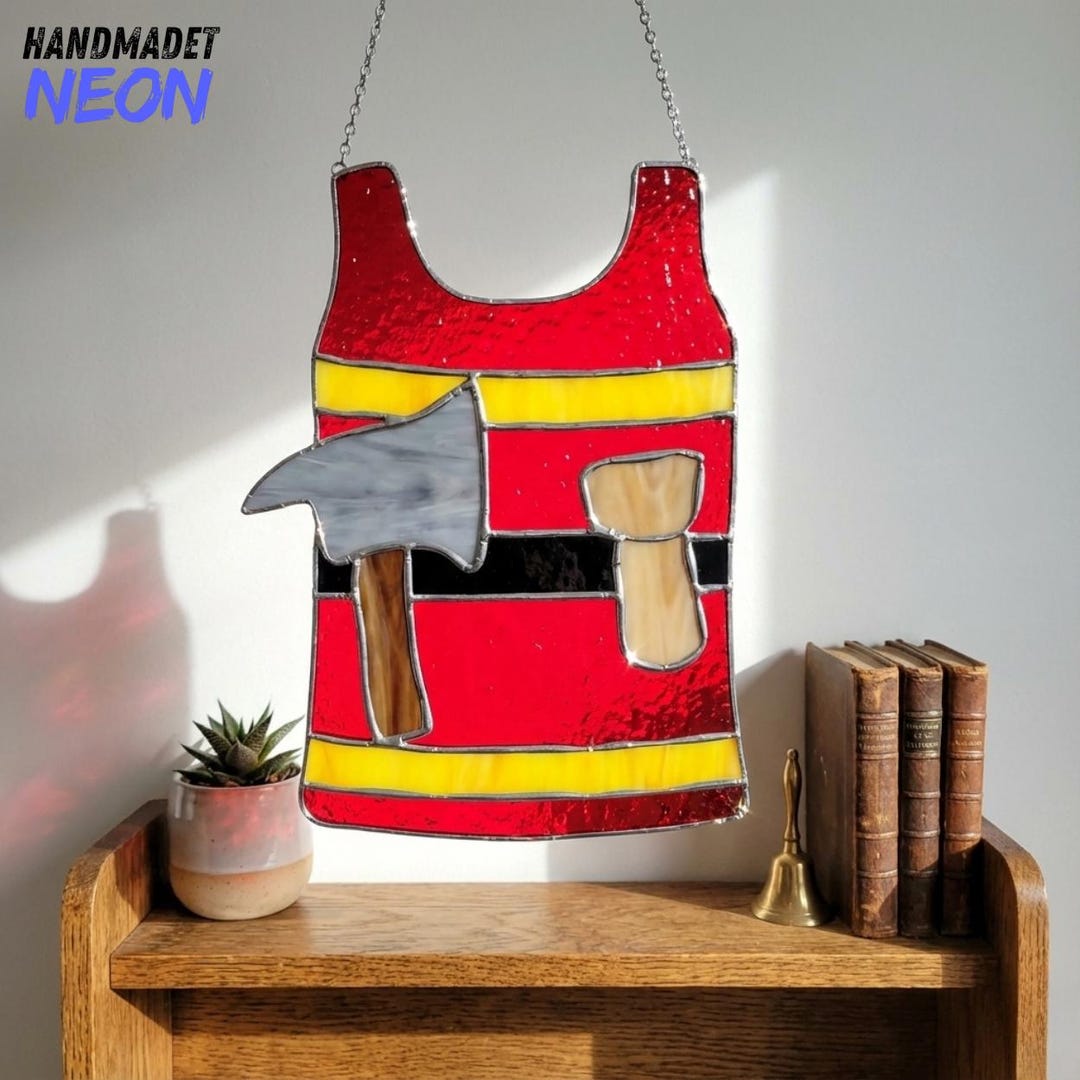 Handmade Firefighter Stained Glass Suncatcher, Fireman Gear Window ...
