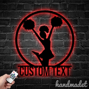Custom Cheerleading Metal Wall Art LED Light - Personalized Cheerleader ...