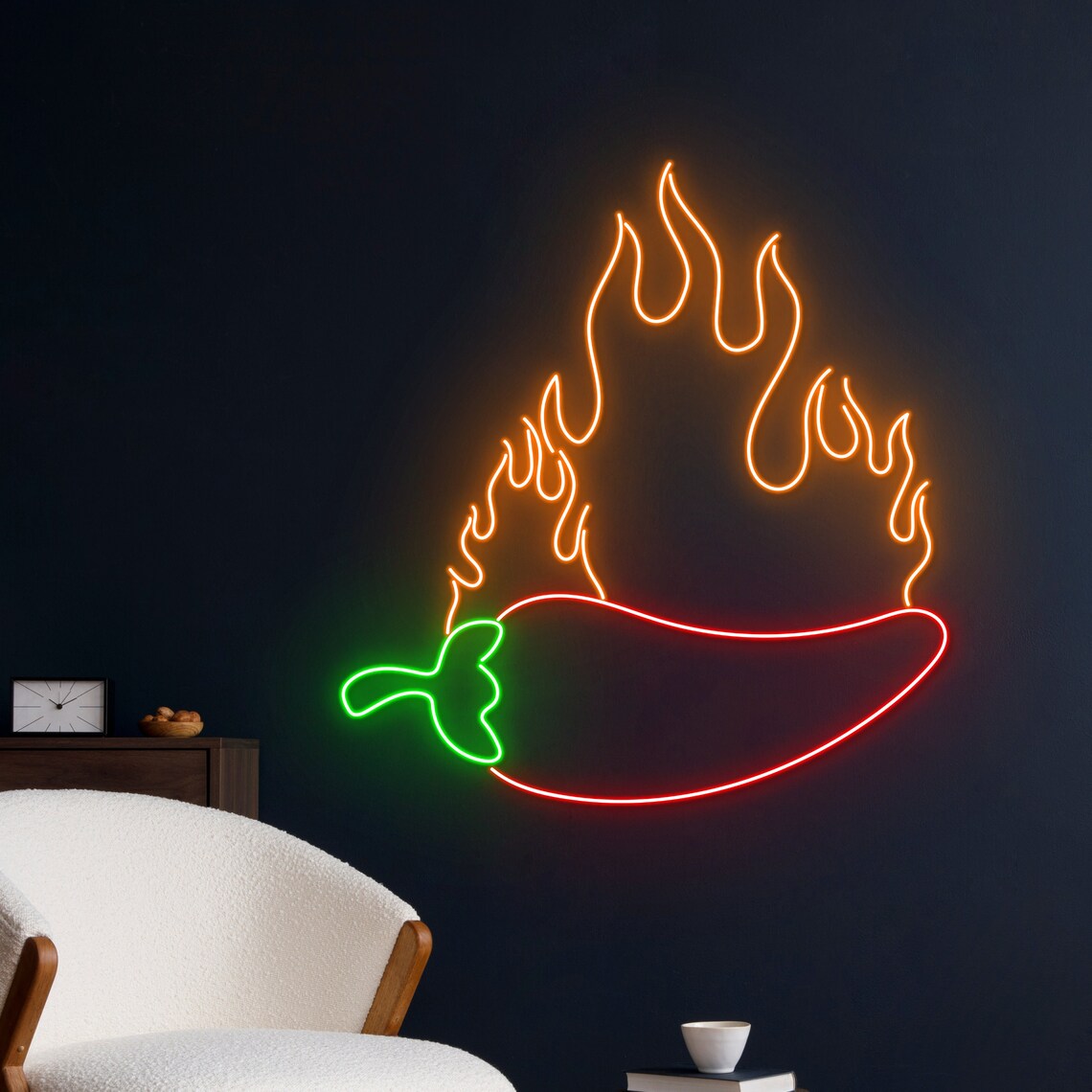 Fire Chili Neon Sign, Flaming Chili LED Light, Burning Chili Neon Light ...