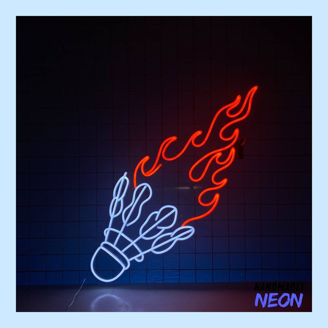 Badminton Fire Neon Sign, Badminton Led Sign, Badminton Neon Light ...