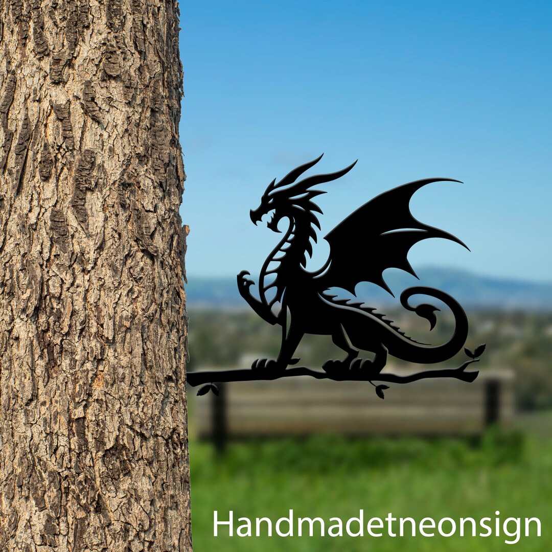 Personalized Dragon on Branch Metal Tree Stake, Dragon Garden Tree ...