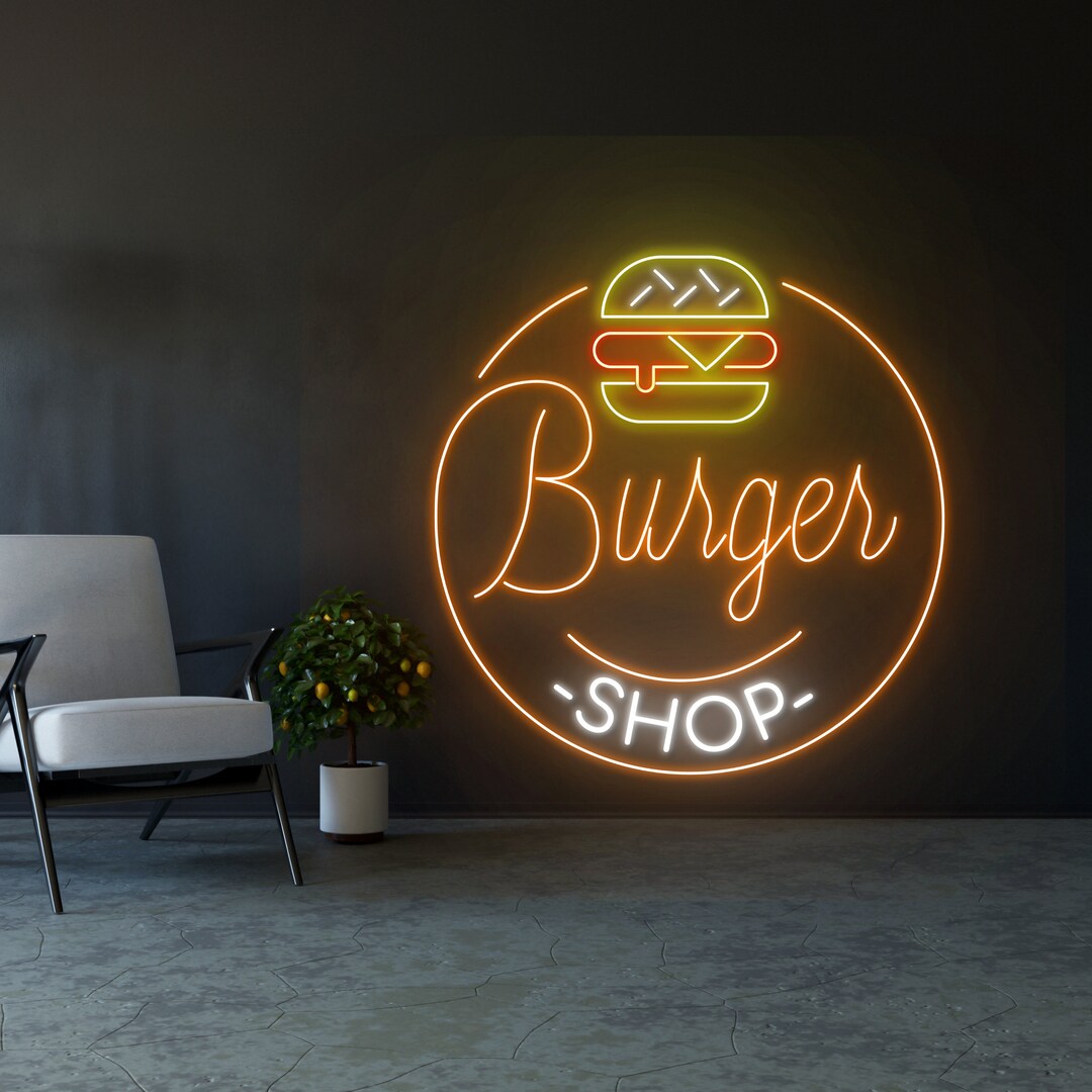 Burger Shop Neon Sign, Burger Shop Neon Light, Burger LED Light, Burger ...