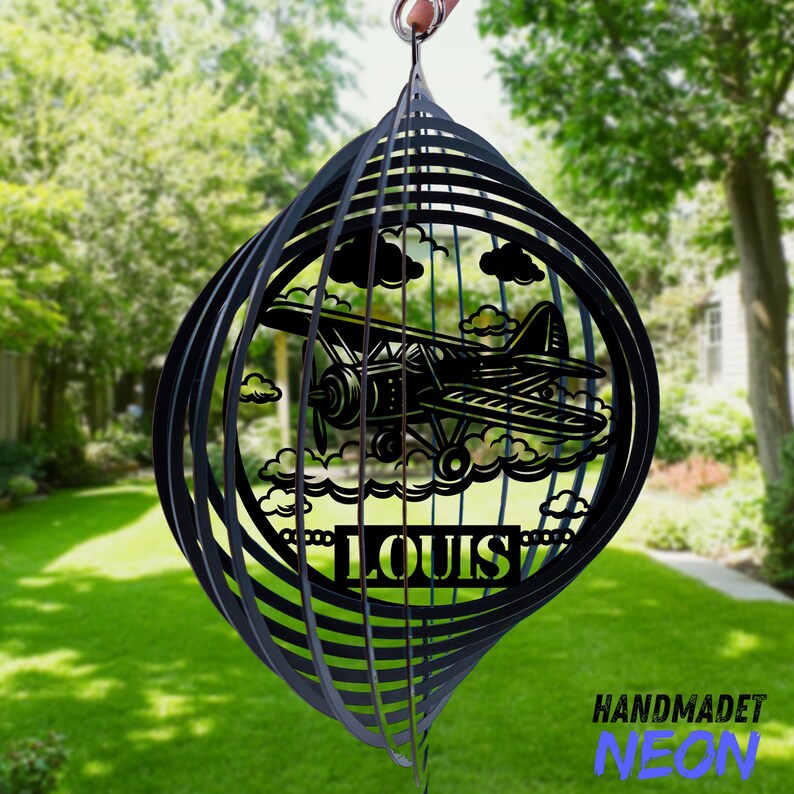 Airplane Wind Spinner Metal Yard Art, Custom Name Outdoor Garden Decor ...