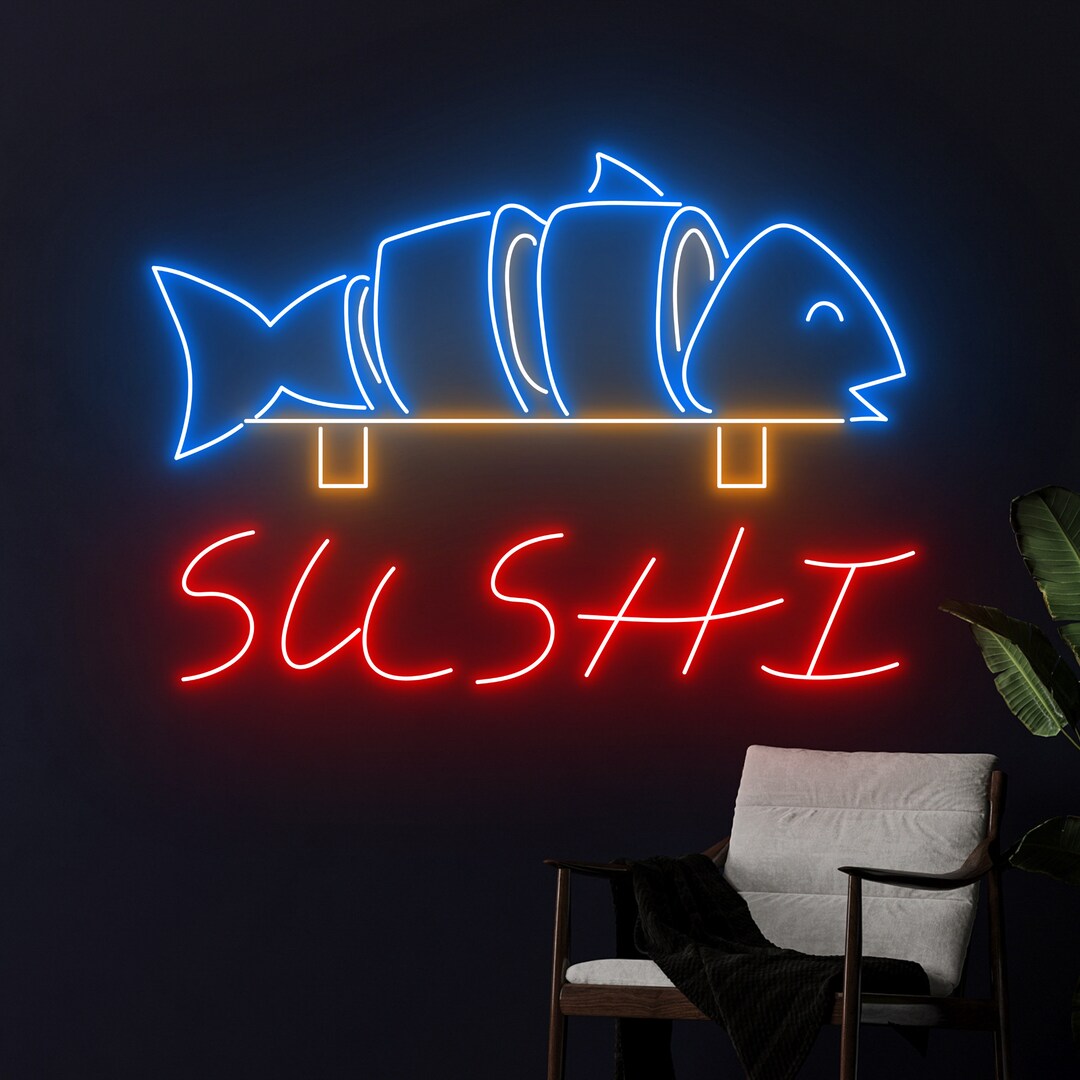 Sushi Salmon Fish Neon Sign, Japanese Food LED Sign, Sushi Neon Light ...