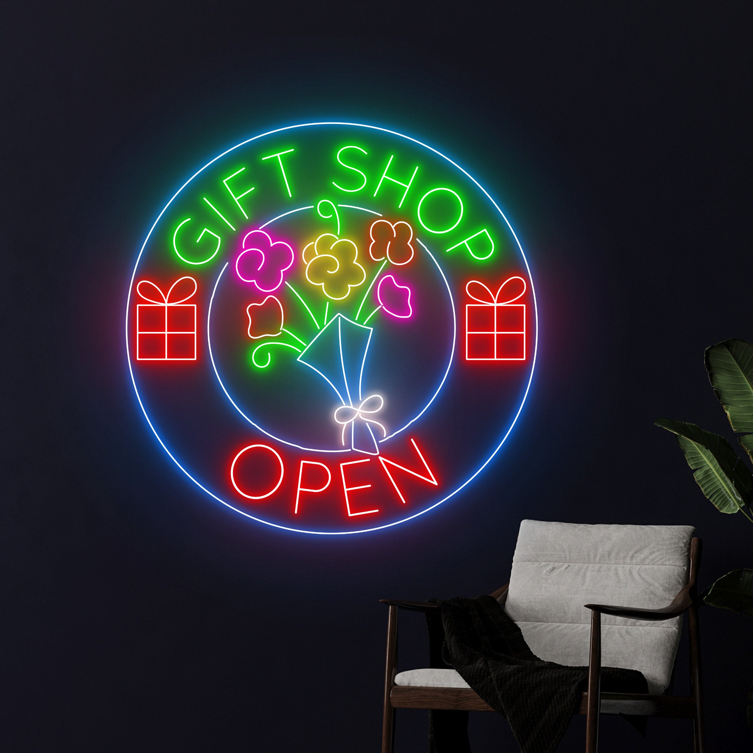 Gifts Shop Open Neon Sign, Flower Gift Shop Led Light, Floral Neon ...