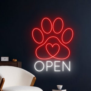 Open Paw Led Sign, Paw Open Neon Sign, Dog Paw Led Light, Pet Neon ...