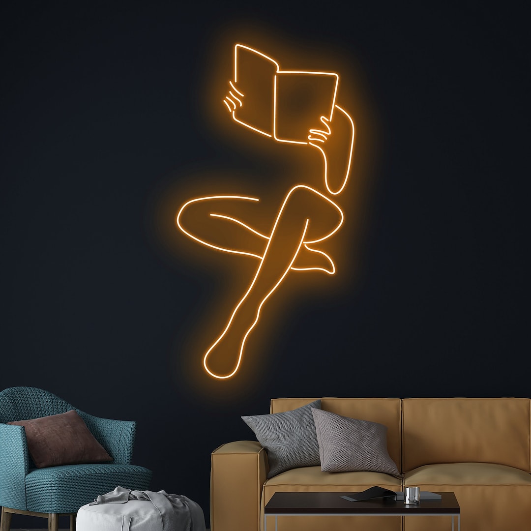 Book Neon Sign, Reading Book Neon Light, Bookworm LED Light, Bookish ...
