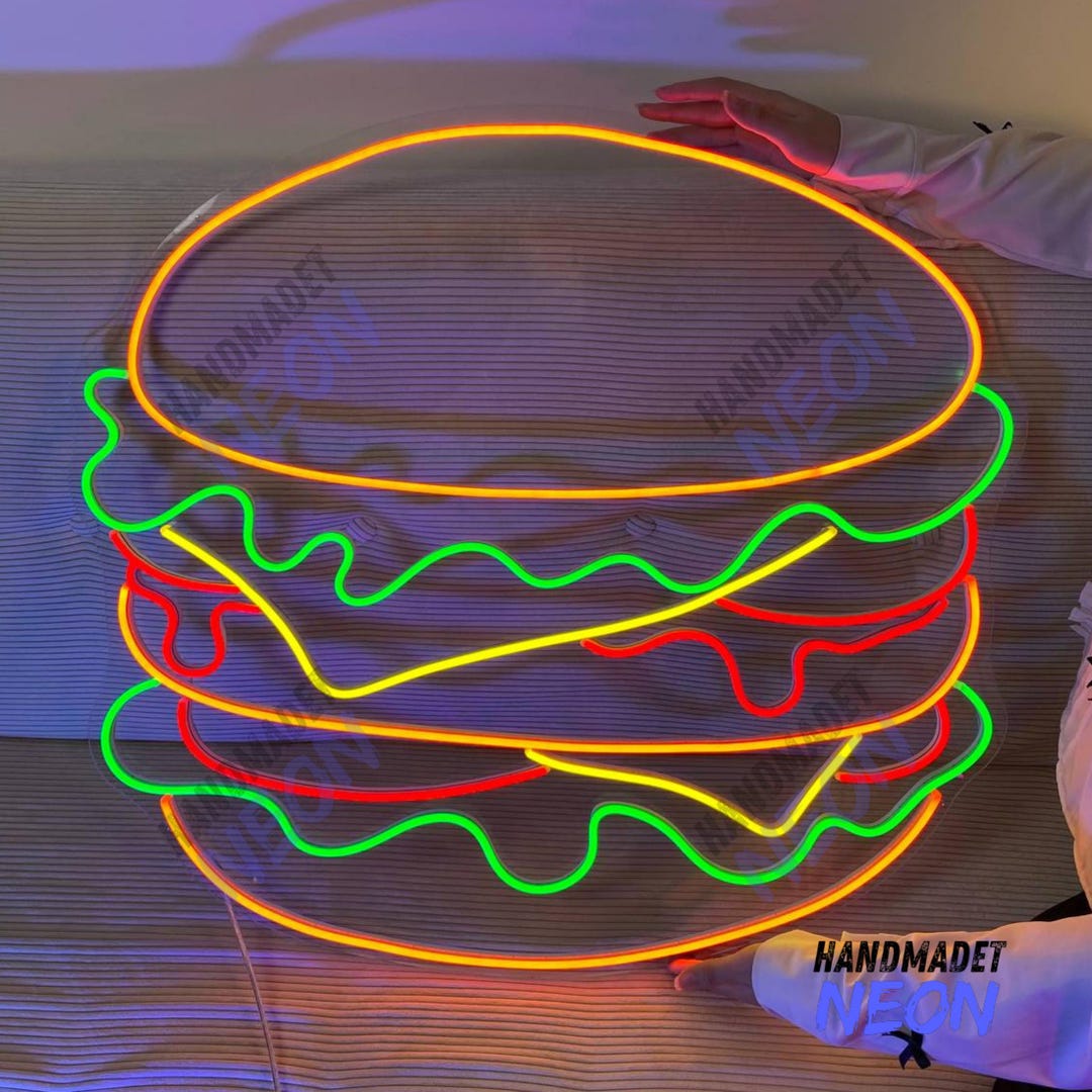 Burger Neon Sign, Hamburger Led Sign, Burger Neon Light, Burger Food ...