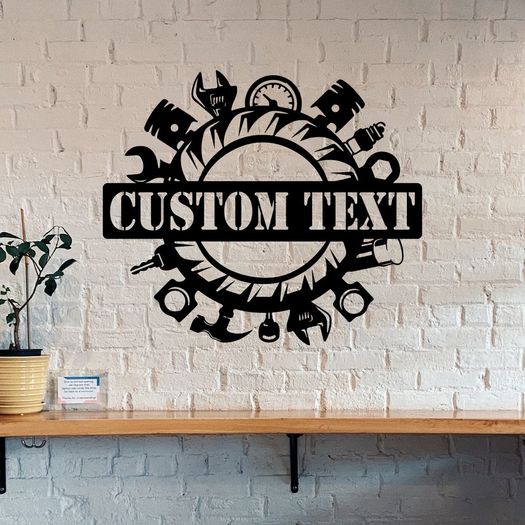 Custom Wrench Mechanic Name Metal Wall Art LED Light, Car Repair Metal ...