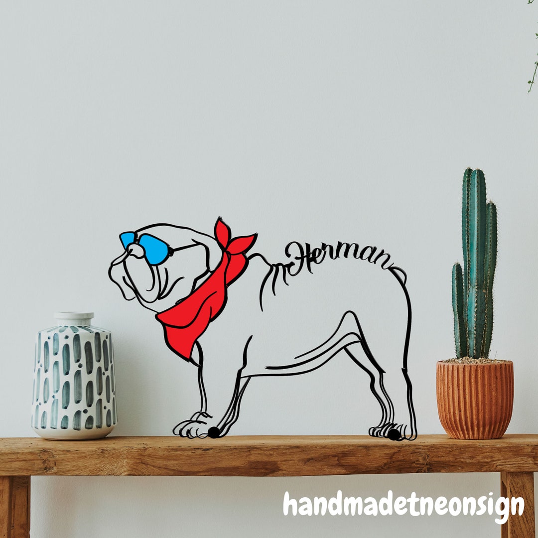 Custom Bulldog Dog Metal Desk Sign, Bulldog Minimalist Metal Table ...