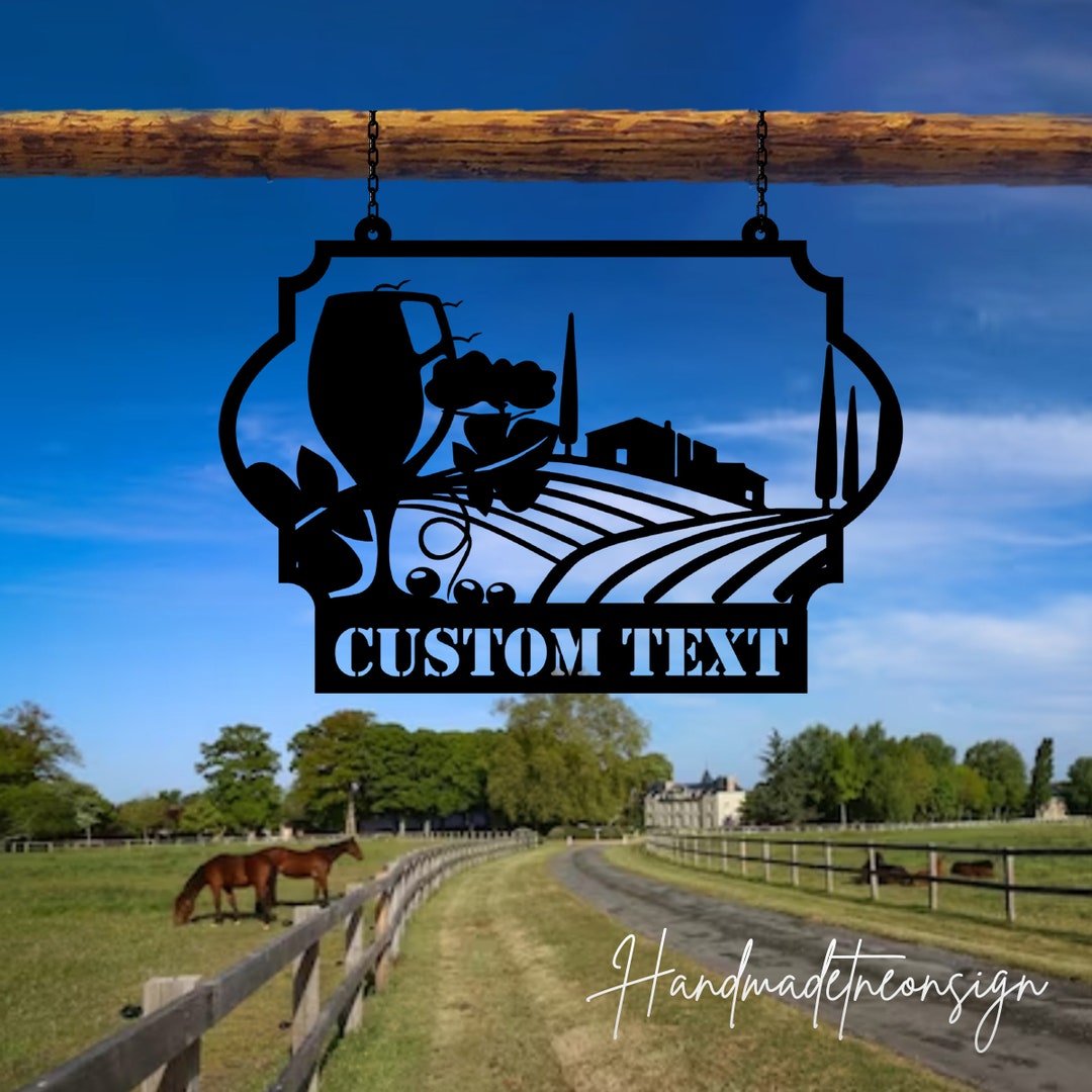 Custom Outdoor Vineyard Farm Metal Tree Hanging - Personalized Welcome ...