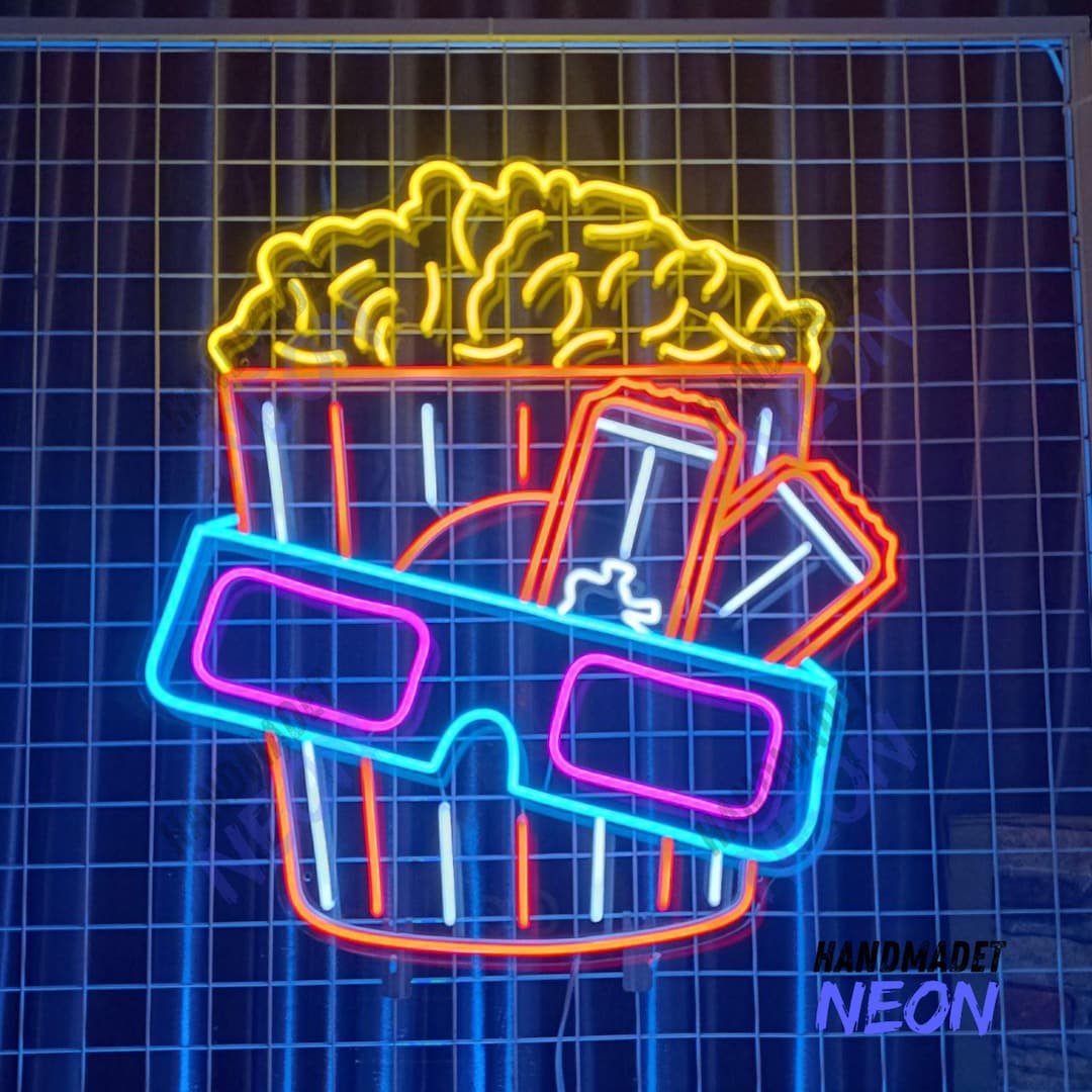 Custom Popcorn Neon Light, Pop Corn Led Light, Movie Theater Neon Sign ...