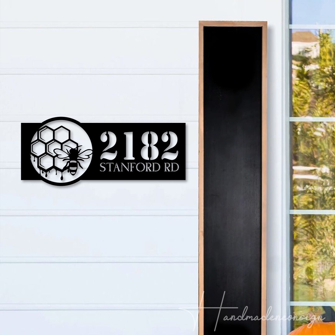 Personalized Bee Hive Home Number Metal Sign, Custom Bee Hive Number ...