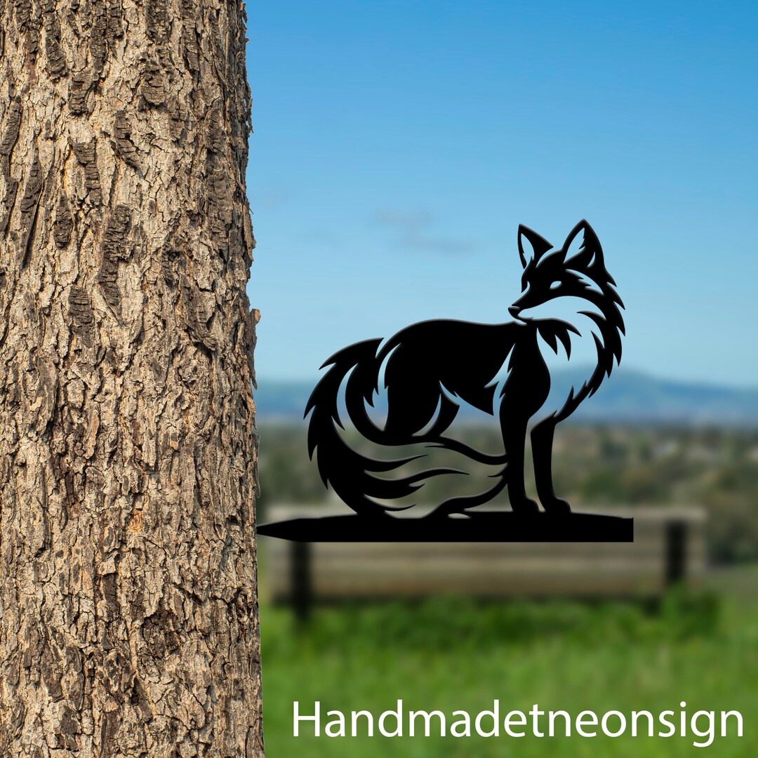 Personalized Fox on Branch Metal Tree Stake, Fox Garden Tree Stake, Fox ...