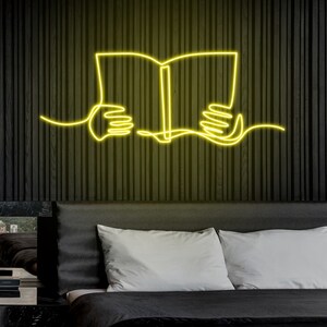 Woman Reading Books Led Sign, Reading Led Sign, Wall Decor, Books Neon ...
