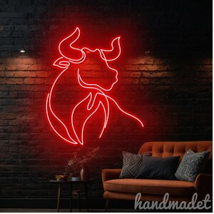 Bull Line Art Neon Wall Sign, Cow Head Led Wall Sign, Animal Neon Wall ...